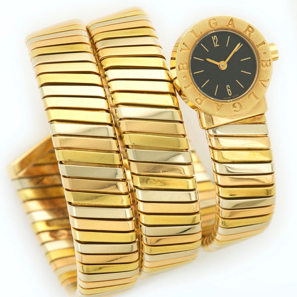 BULGARI TUBOGAS LADIES TRI-GOLD BLACK DIAL WRAP AROUND WATCH – STEVEN ...